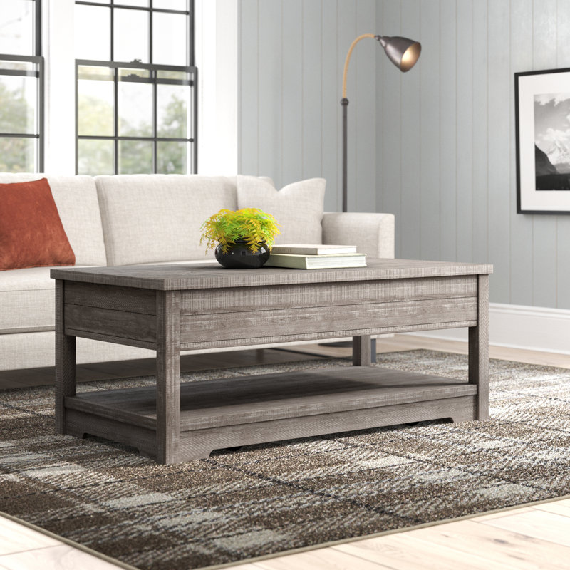 Egremont Solid Wood Lift Top Floor Shelf Coffee Table with Storage